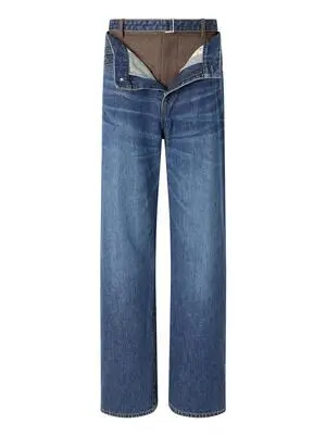 Sacai Wide-leg Denim And Wool-flannel Pants - Mid Denim