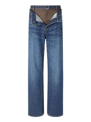 Sacai Wide-leg Denim And Wool-flannel Pants - Mid Denim