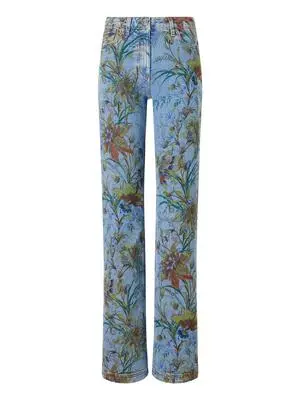 Etro Floral Print Straight Leg Jeans - Blue