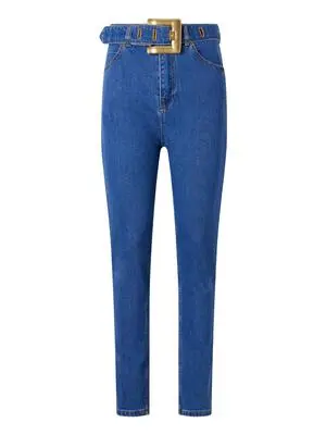 Balmain Belted High-waist Straight-leg Jeans - Dark Denim