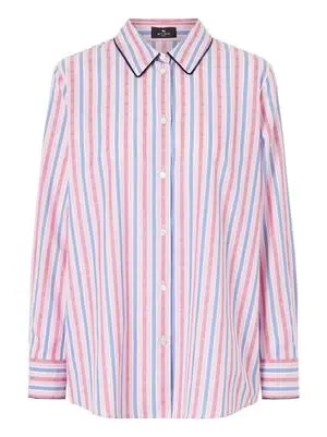 Etro Striped Floral-jacquard Cotton-poplin Shirt - Red
