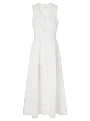 DÔEN Hortense Embroidered Organic Cotton Midi Dress - White