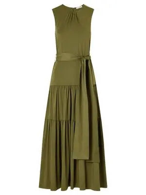 Altuzarra Liza Belted Tiered Jersey Maxi Dress - Green