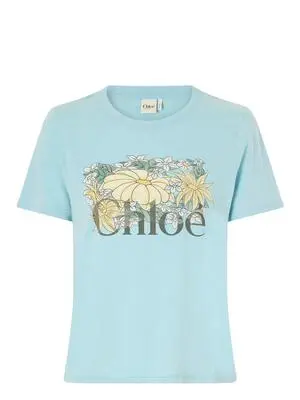 Chloé Printed Cotton-jersey T-shirt - Blue