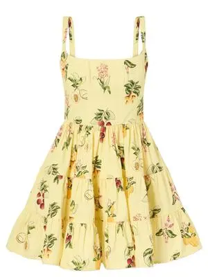 Agua Bendita Granadilla Tiered Floral-print Cotton-poplin Mini Dress - Yellow