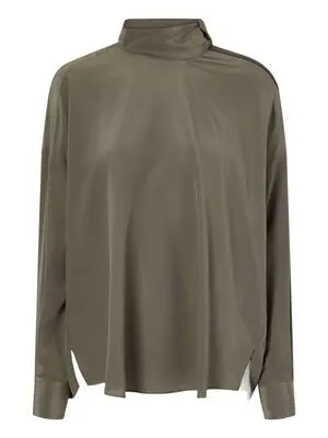 Brunello Cucinelli Embellished Silk-satin Blouse - Gray Green