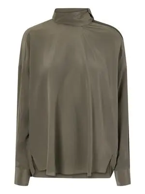 Brunello Cucinelli Monili Bead-embellished Silk-satin Blouse - Green