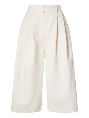 Co Pleated Woven Wide-leg Pants - Cream