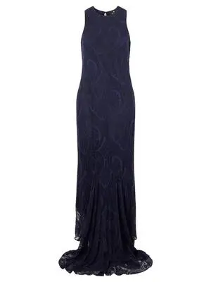Etro Devoré Cotton-blend Crepe-jersey Maxi Dress With Paisley Motif - Blue