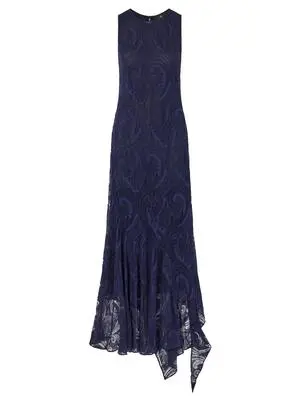 Etro Devoré Cotton-blend Crepe-jersey Maxi Dress With Paisley Motif - Blue