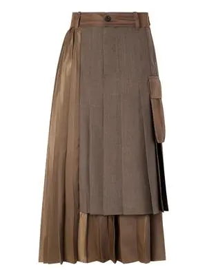 SACAI Sacai Pleated Twill And Shell Midi Skirt