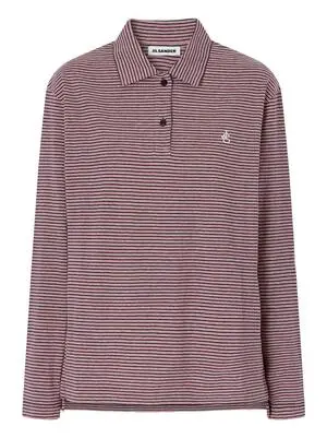 JIL SANDER Striped Cotton-jersey Polo Shirt With Monogram Embroidery - Red