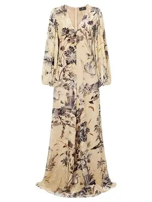 Etro Printed Floral-jacquard Maxi Dress - Beige