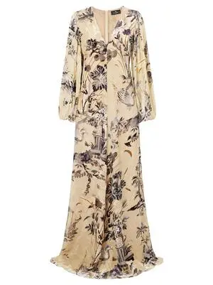 Etro Printed Floral-jacquard Maxi Dress - Neutrals