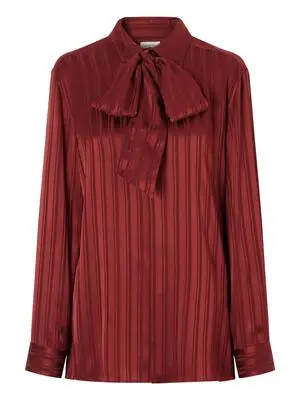 Saint Laurent Pussy-bow Striped Silk-satin Blouse - Red