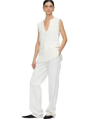 CALLAS MILANO Comporta Sleeveless V-neck Fringe Top - White
