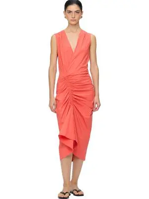 CALLAS MILANO Agnes V-neck Wrap Dress With Adjustable Ruching - Coral