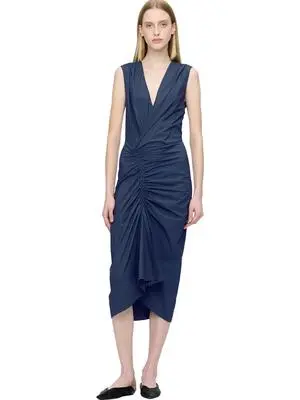 CALLAS MILANO Agnes V-neck Wrap Dress With Ruching - Navy