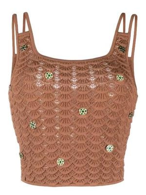 Sandro Coin-detailing Scalloped Tank Top - Brown