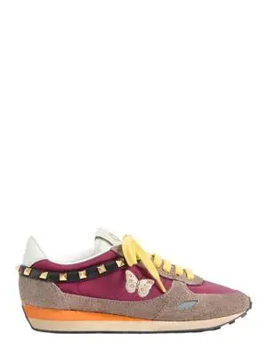 Valentino Garavani Stud Up Trainer In Split Leather And Nylon With Butterfly Embroidery - Insolent/multicolour