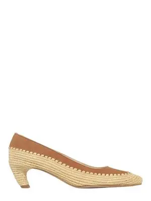 Gabriela Hearst Peggy Pointed Toe Raffia And Suede Kitten Heel Pumps - Camel