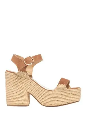 Gabriela Hearst Sardis Platform Sandal In Suede And Raffia - Camel
