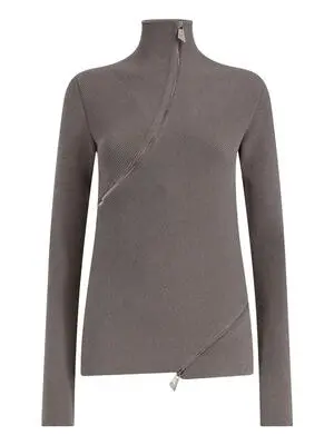 Attico Asymmetrical Zip High Neck Sweater - Grey