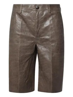 Rick Owens Textured Leather Work Shorts - Brown