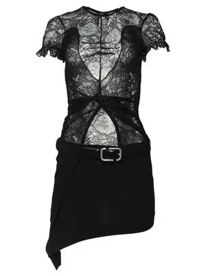 Attico Fitted Mini Dress With Belt - Black