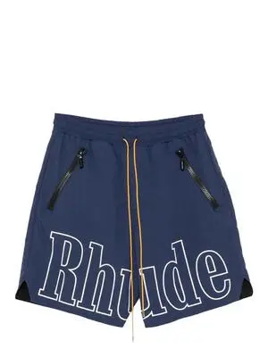 Rhude Logo Print Nylon Shorts - Navy