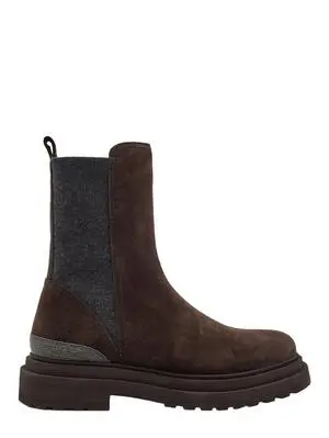 Brunello Cucinelli Suede And Knit Ankle Boots - Brown
