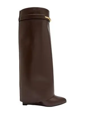 Givenchy Shark 95 Leather Knee-high Wedge Boots - Brown