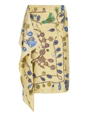 Versace Printed Silk-twill Midi Wrap Skirt - Yellow