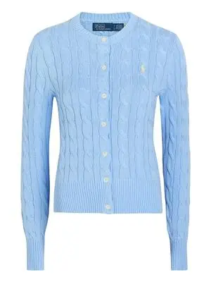Polo Ralph Lauren Logo-embroidered Cable-knit Cotton Cardigan - Light Blue