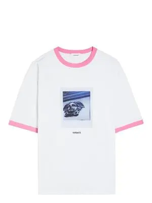 Versace Logo-embroidered Printed Cotton T-shirt - White