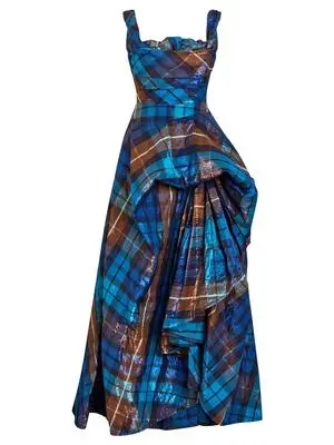 VIVIENNE WESTWOOD Tartan Gathered Woven Gown - Blue