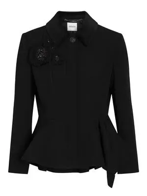Erdem Floral Embellished Peplum Wool Jacket - Black