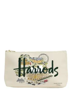 Harrods Medium Canvas City Stories Wash Bag - Ivory