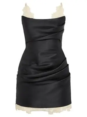 DE LA VALI Lace-trim Kasai Mini Dress - Black