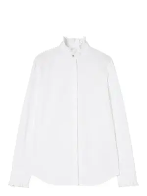 Burberry Cotton Poplin Ruffle Shirt With Mandarin Collar - White