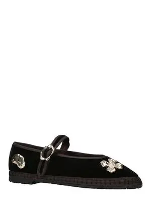 FLABELUS Velvet Mae Pierre Mary Jane Flats - Black