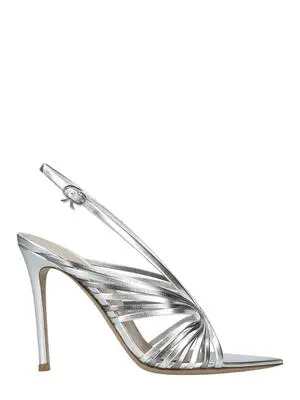GIANVITO ROSSI Metallic Leather Muse Sandals 105 - Silver