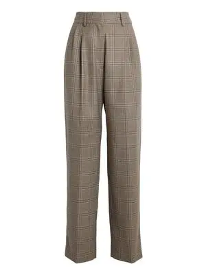 BLAZÉ MILANO Virgin Wool Check Tailored Trousers - Beige