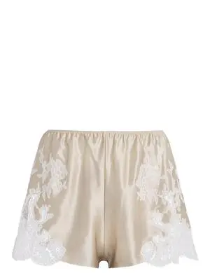 TORLOWEI Silk Elsa Shorts With Floral Lace Embellishment - Ivory