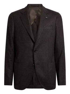 LARDINI Virgin Wool-cashmere Check Blazer - Brown