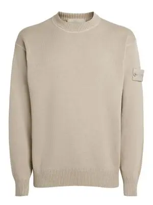Stone Island Cotton-cashmere Textured Crew Neck Sweater - Beige