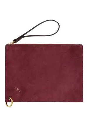 Chloé Spin Zipped Pouch In Suede And Soft Leather - Burnt Red