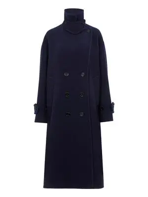 Chloé Double-breasted Wool Coat With Stand Collar - Evening Blue