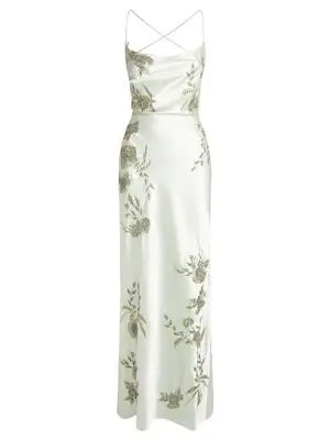 Alice + Olivia Embellished Floral Maxi Dress - Green