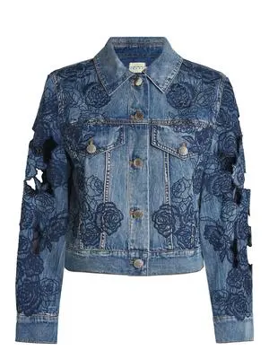 Alice + Olivia Chloe Embroidered Denim Jacket - Blue